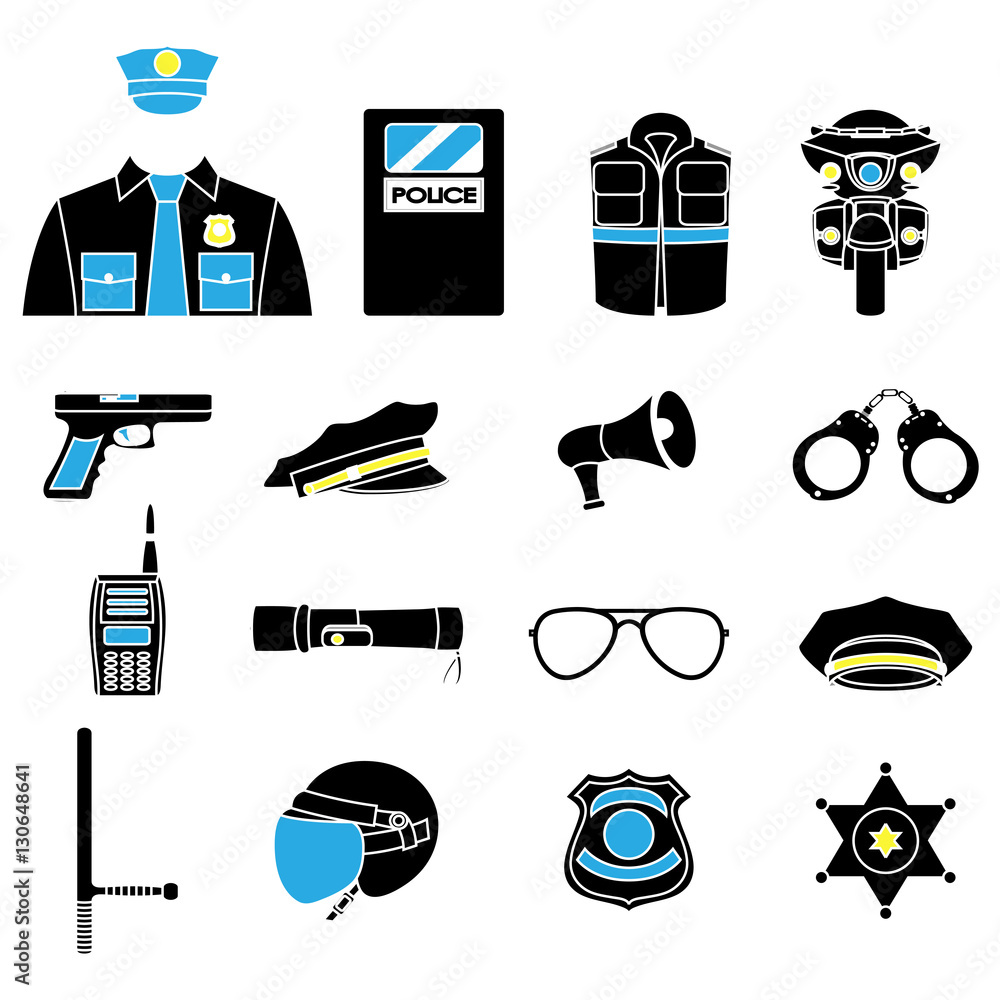 Vector color set collection icons of police equipment vector ...