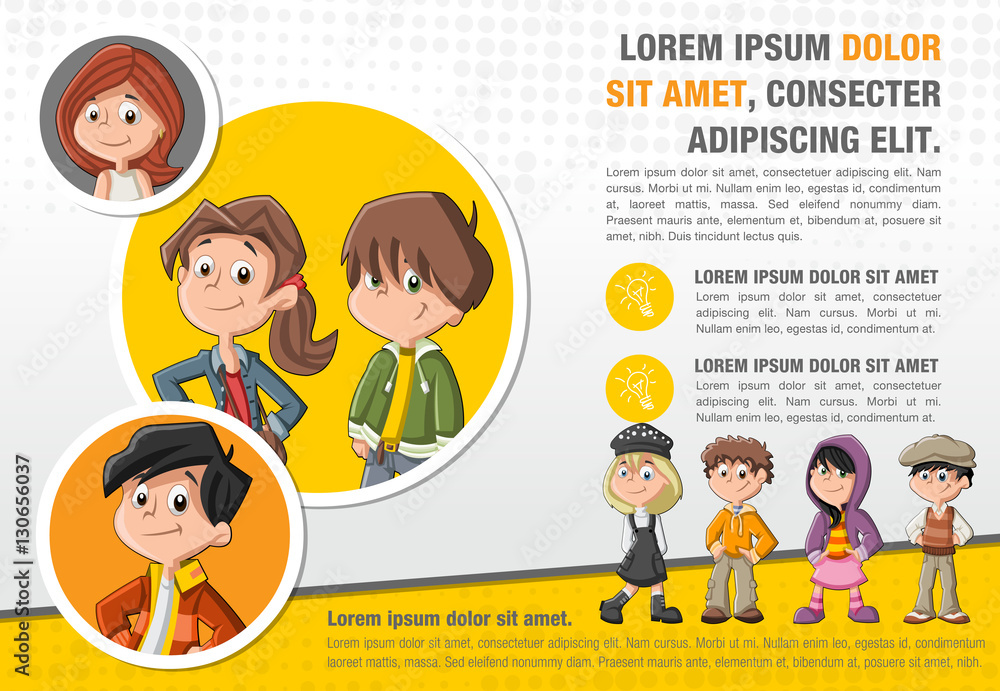 Template for advertising brochure with cute cartoon kids Stock Vector ...