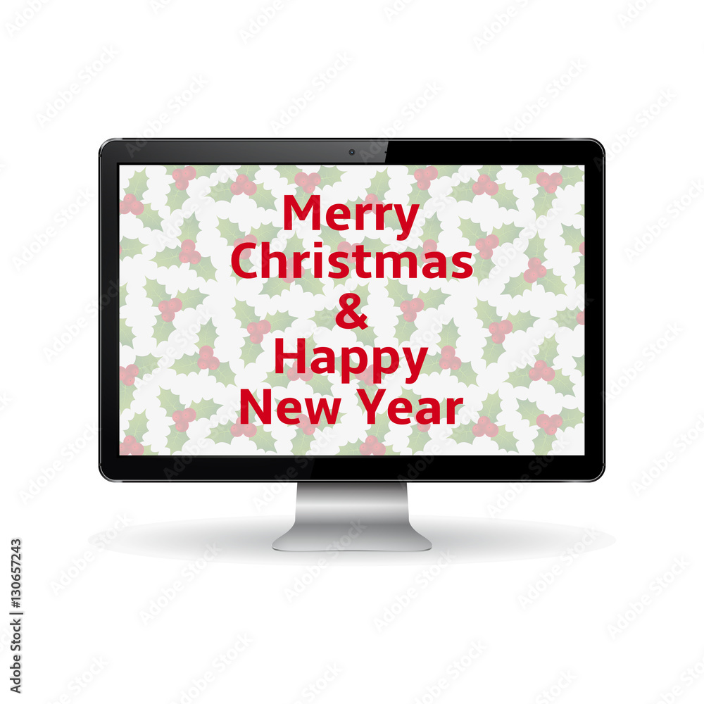 Computer display with merry christmas and happy new year text on screen ...