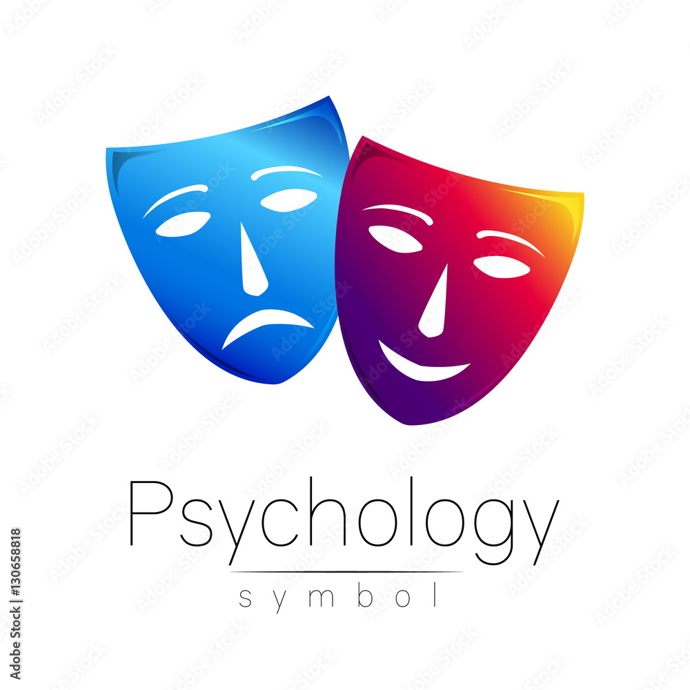 Two masks with different emotions. Vector illustration. Blue and violet ...