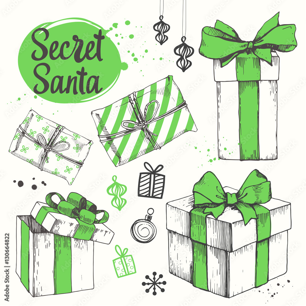 Vector holiday illustration set. Christmas present on white background ...
