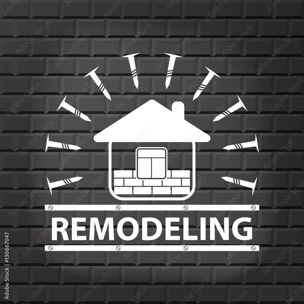 Remodeling home logo on brick wall background in grey. Stock vector ...