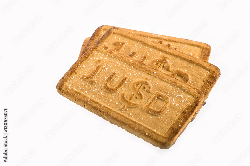 Foto Stock Cookies with the dollar currency symbols on the white ...