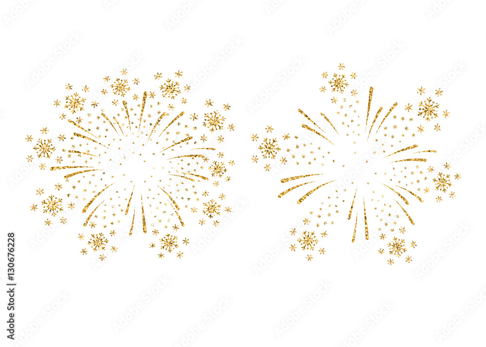 Fireworks gold isolated set. Beautiful golden firework on white ...