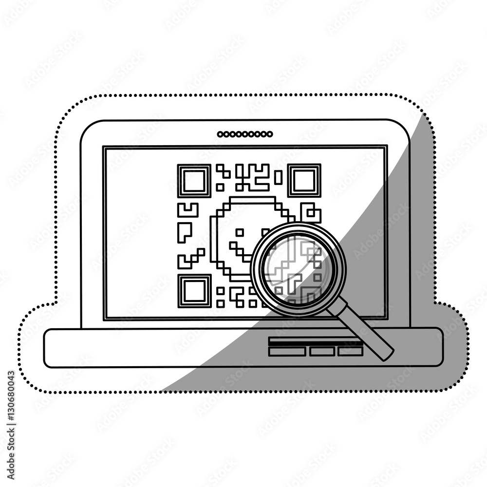 Qr code and laptop icon. Scan technology information price and digital ...