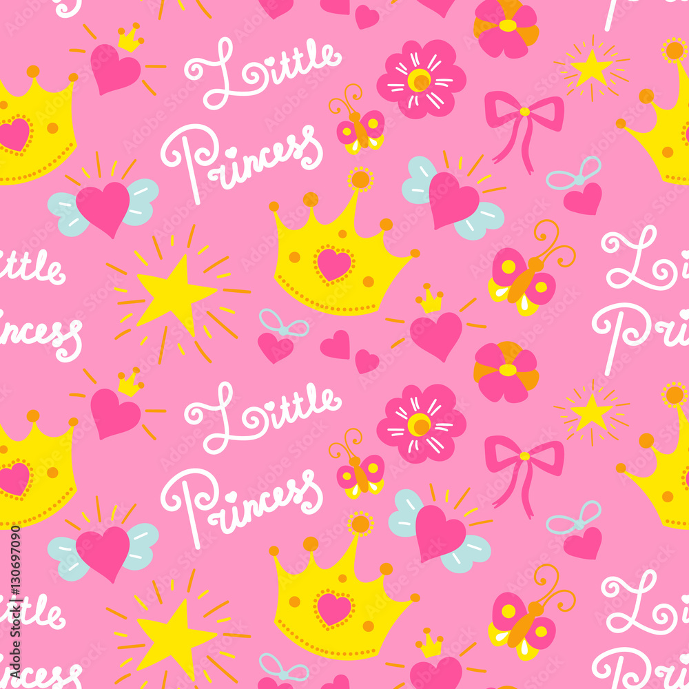 Pink little princess pattern vector. Sweet baby background for template ...