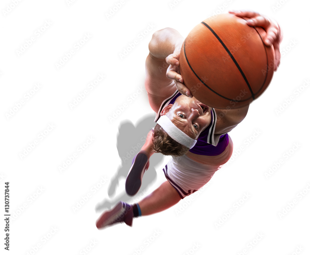 Fat non professional basketball player in action. Fun. isolated in ...