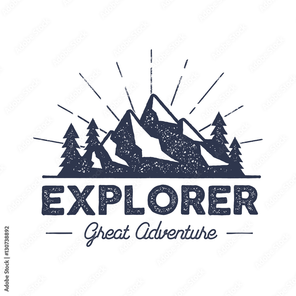 Outdoor explorer badge. Retro illustration of label. Typography and ...