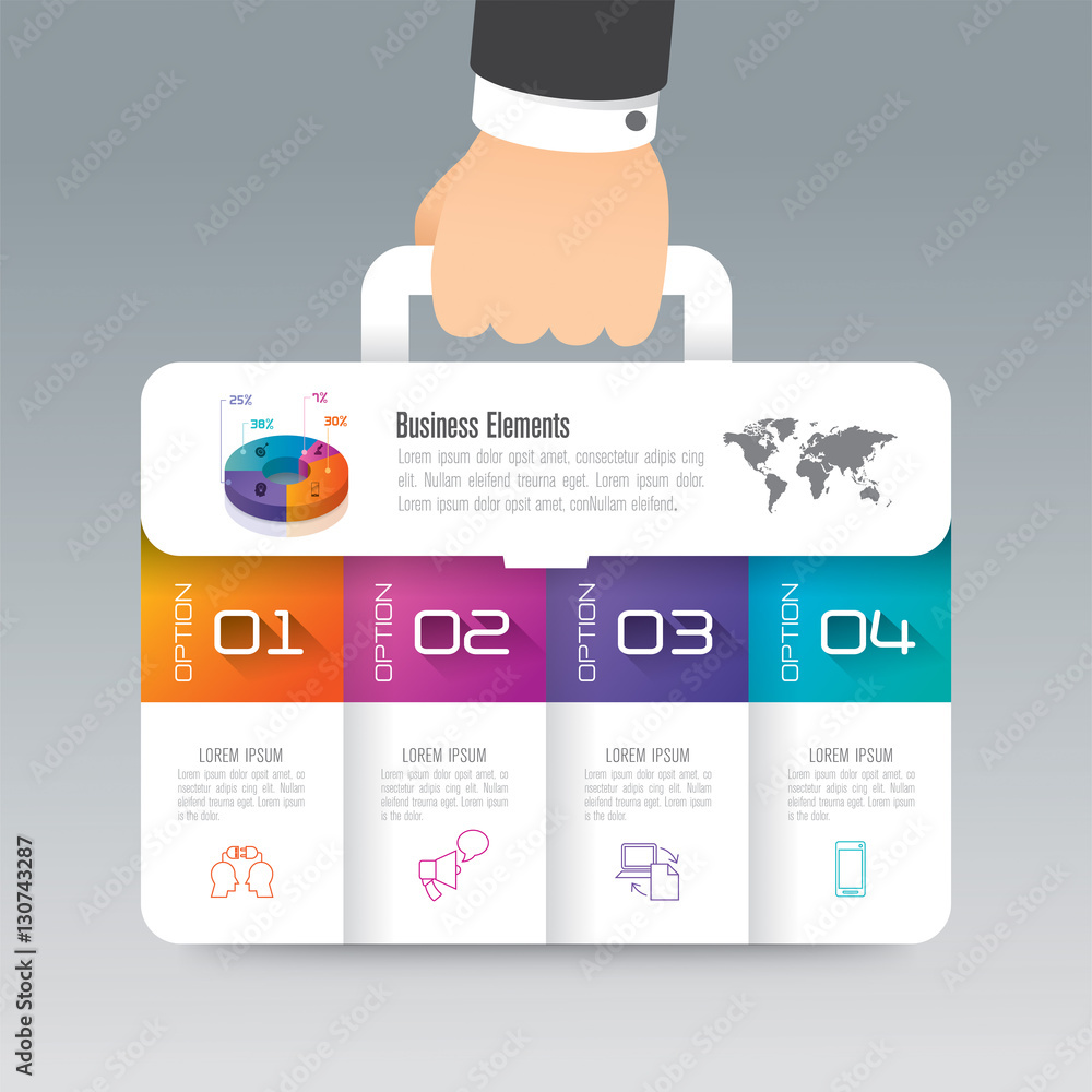 Business suitcase infographic design vector and marketing icons can be ...