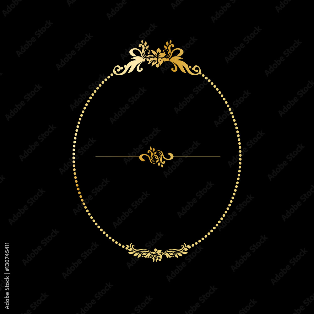 Golden calligraphic design oval frame on the black background. For gold ...