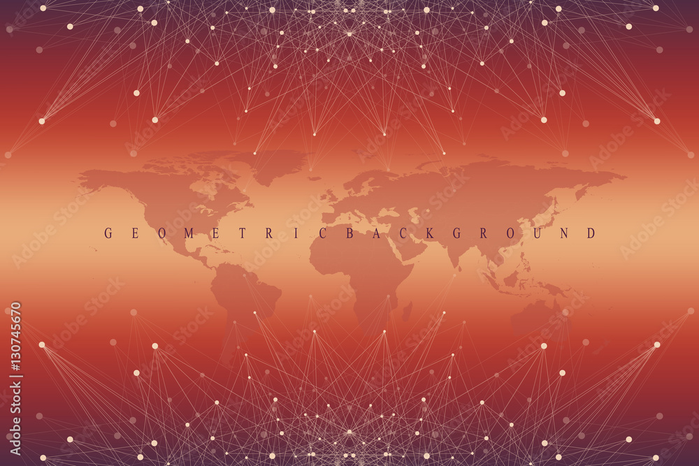 Geometric graphic background communication with World Map. Big data ...
