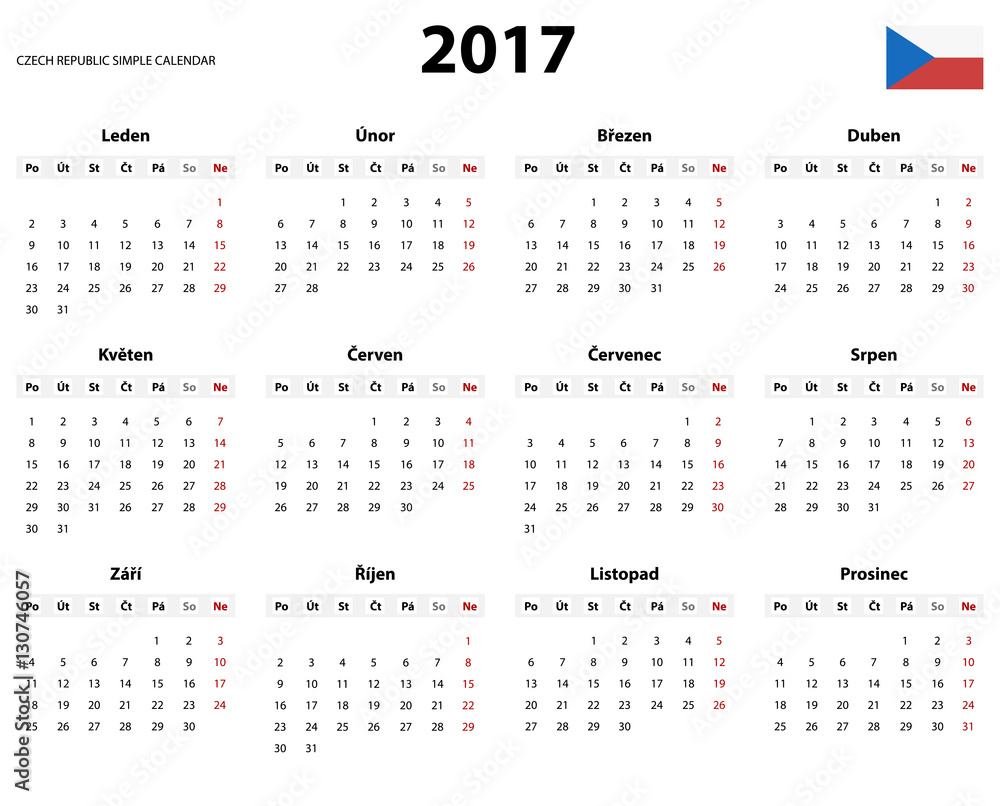 Czech simple calendar Stock Vector | Adobe Stock