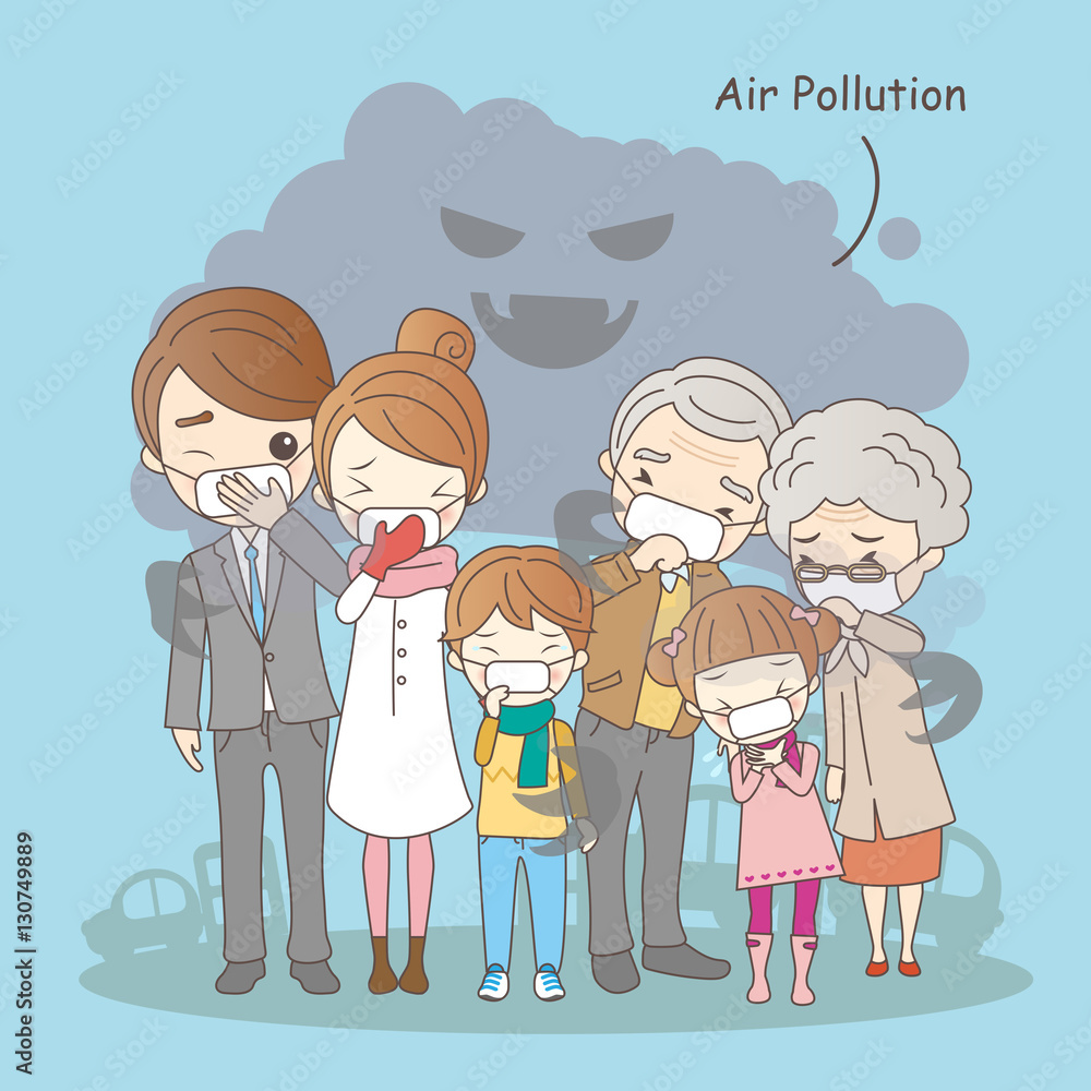 cartoon family with air pollution Stock Vector | Adobe Stock