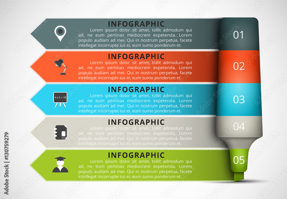 Highlighting Marker and Arrow Tab Element Infographic with Grayscale ...