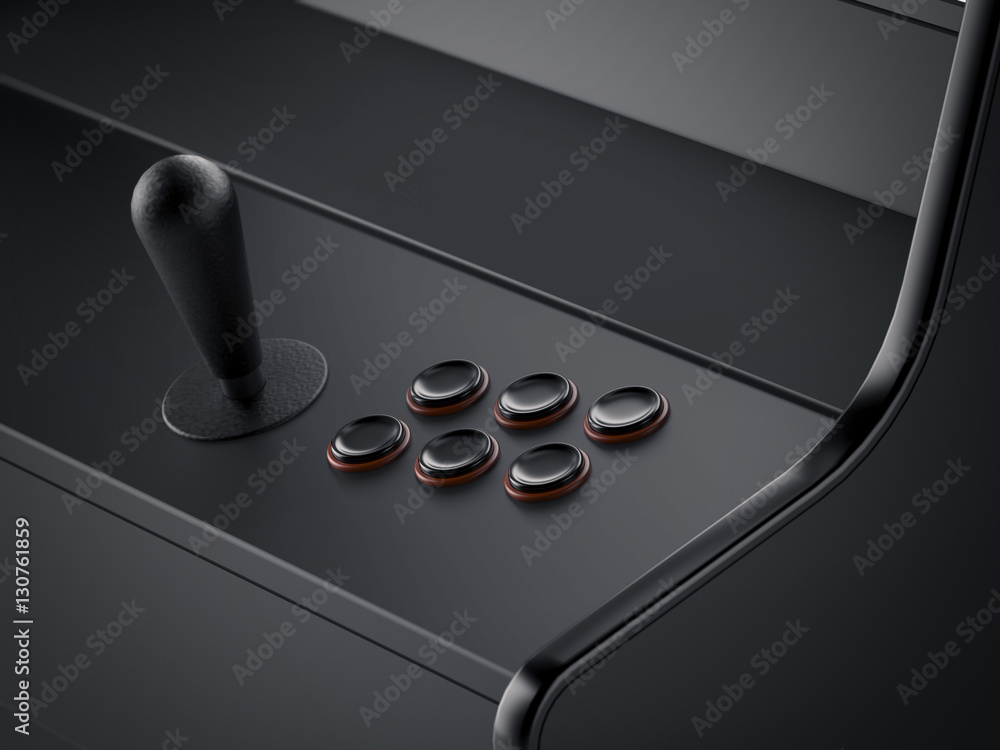 Joystick and buttons on an old game machine. 3d rendering Stock ...