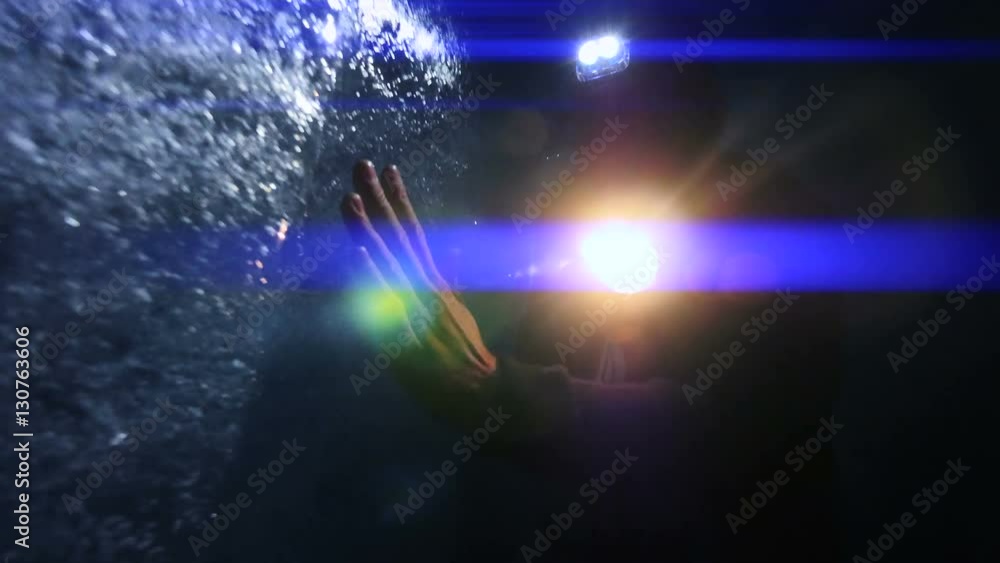 scientist researcher discovering ice inside glacier cave tunnel holding ...