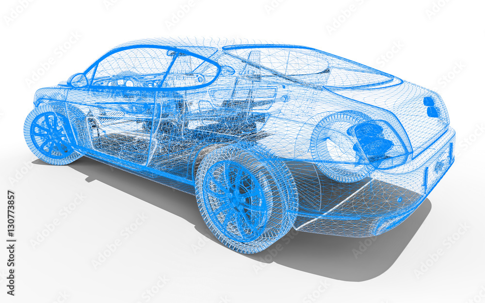 Wire frame car / 3D render image representing an car in wire frame ...