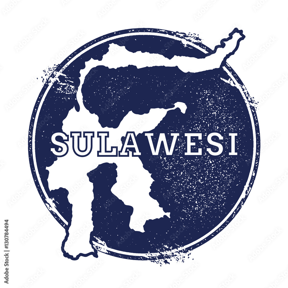 Sulawesi vector map. Grunge rubber stamp with the name and map of ...