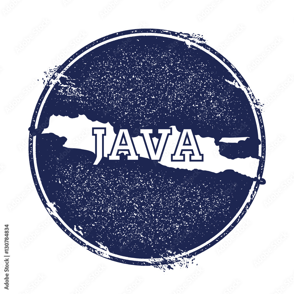 Java vector map. Grunge rubber stamp with the name and map of island ...