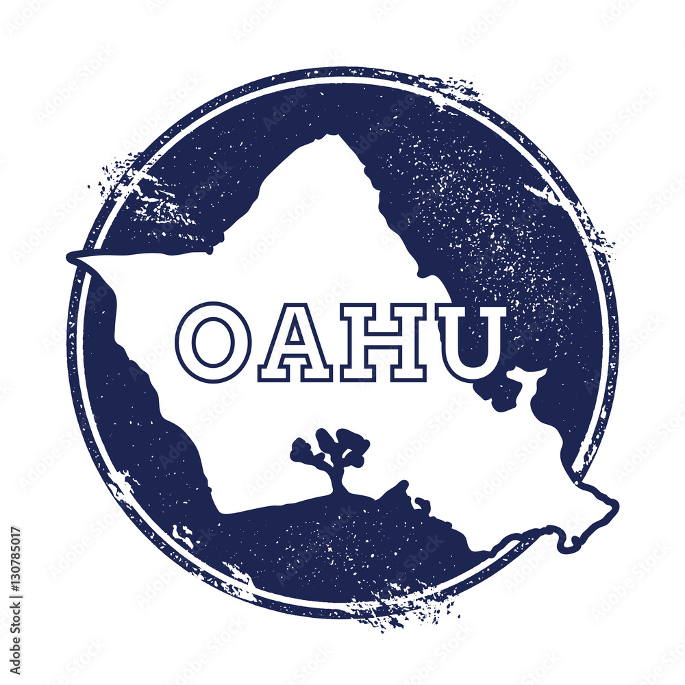 Oahu vector map. Grunge rubber stamp with the name and map of island ...
