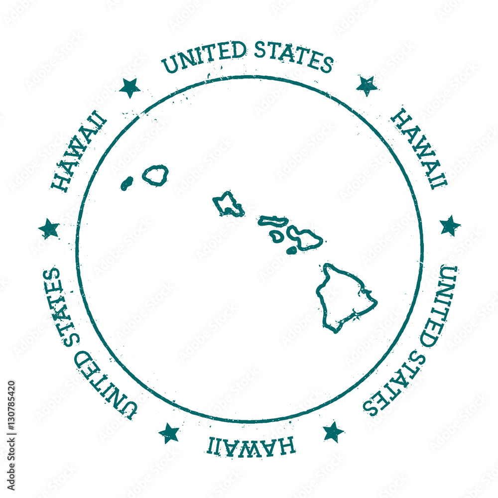 Hawaii vector map. Distressed travel stamp with text wrapped around a ...