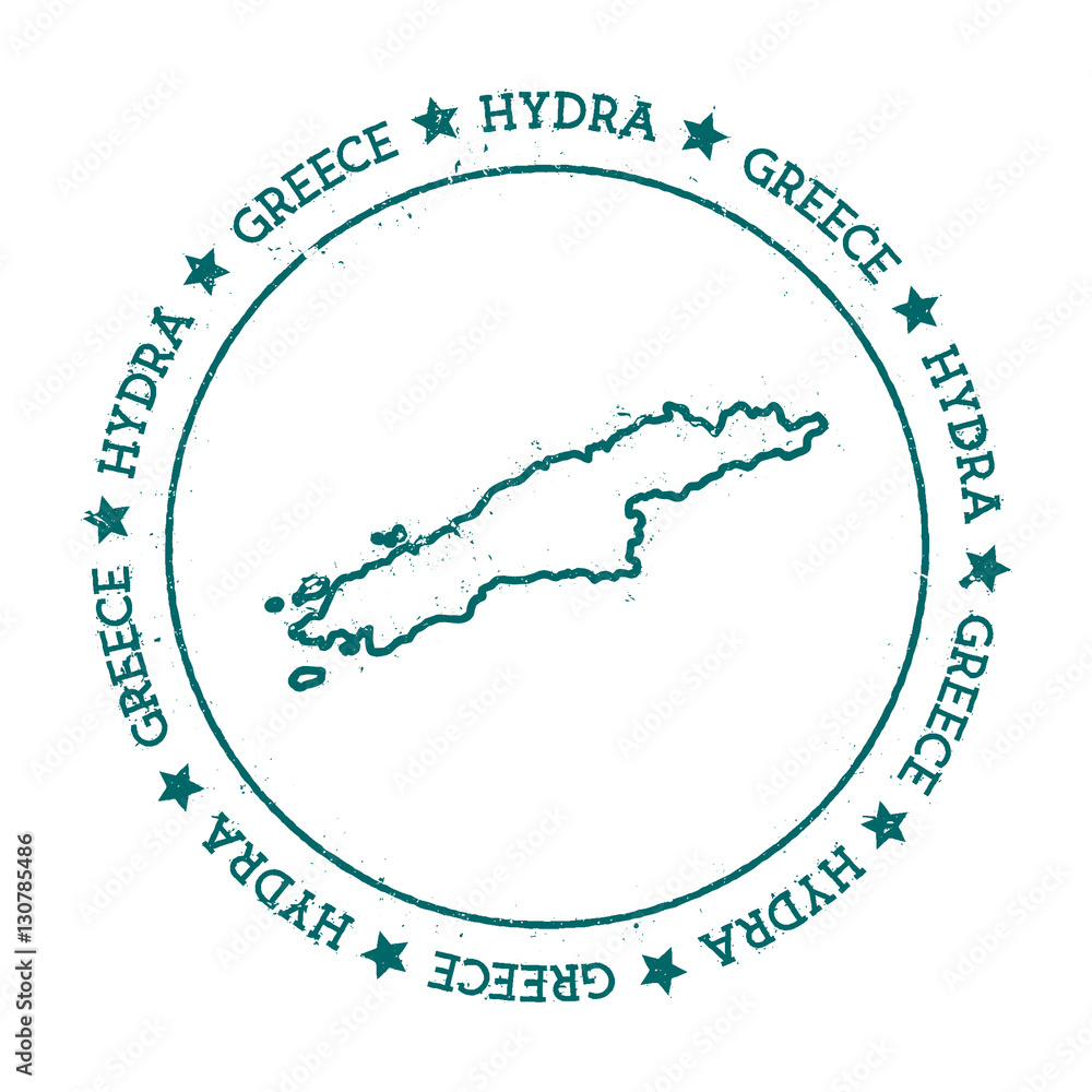 Hydra vector map. Distressed travel stamp with text wrapped around a ...