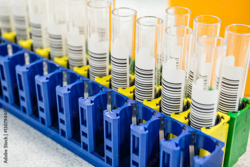 Medical test tubes with barcodes Stock Photo | Adobe Stock