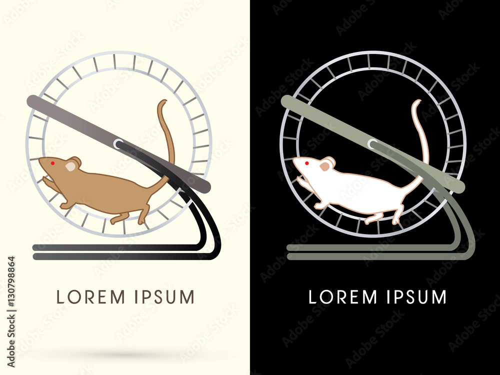 Rat running in a hamster wheel graphic vector. Stock Vector | Adobe Stock