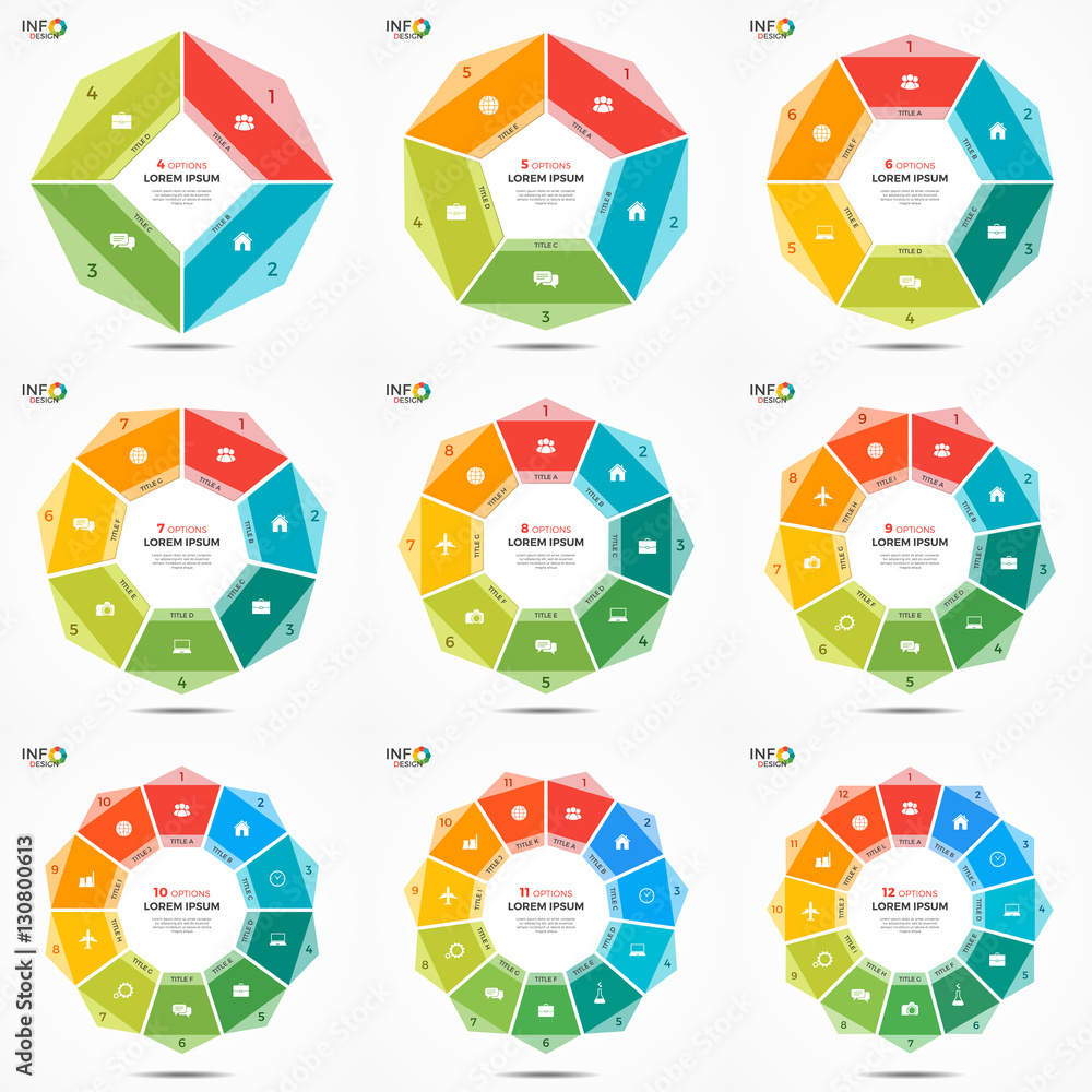 Set 4-12 options circle chart infographic templates Stock Vector ...