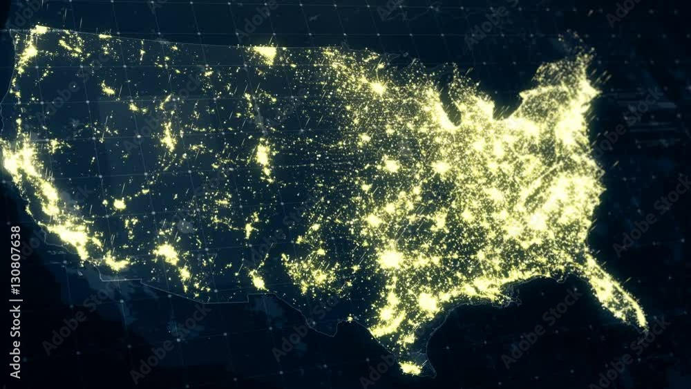 USA Map Night Lighting. Animation of the night lighting on the map USA ...