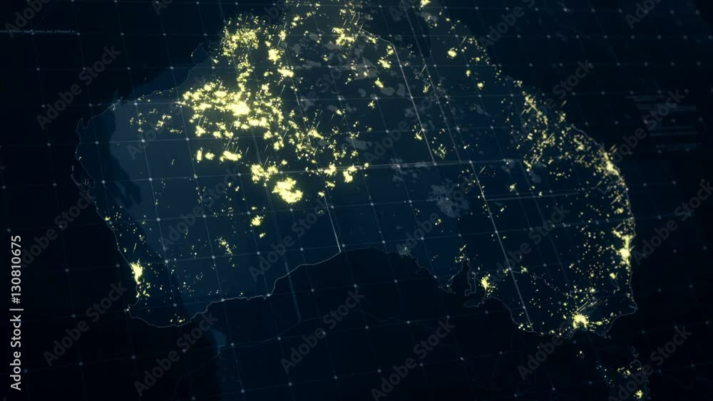 Australia Map Night Lighting. Animation of the night lighting on the ...