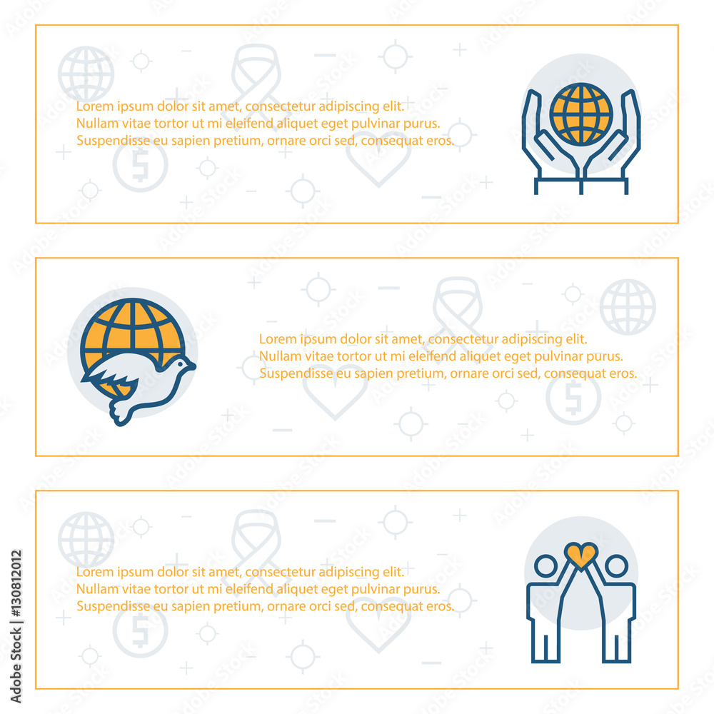 Simple banners set of charity, sponsorship,donation and donor items ...