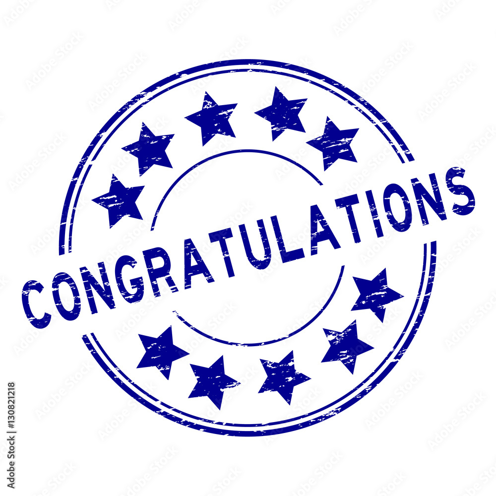Grunge blue congratulations with star icon round rubber stamp Stock ...