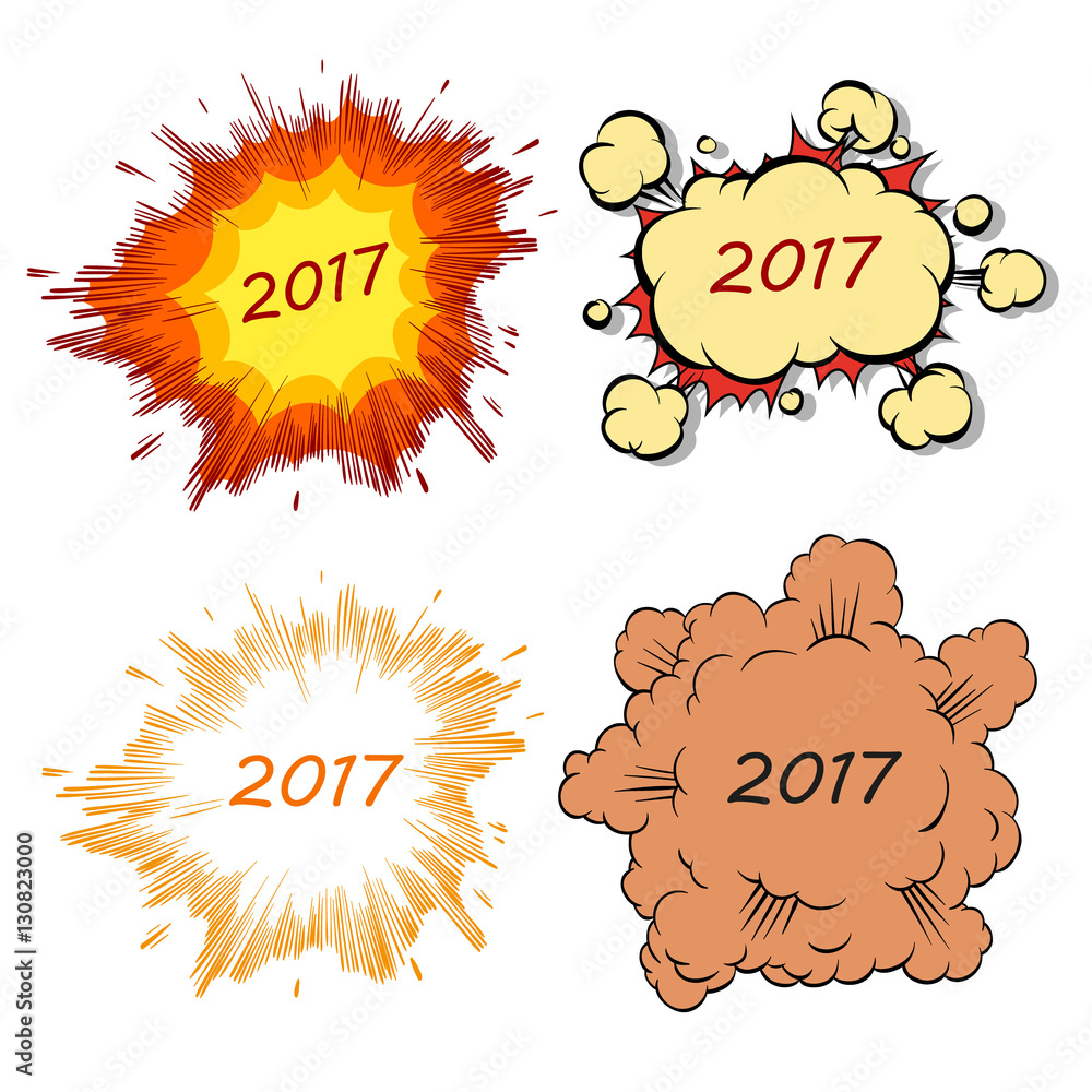 Cartoon explosion boom storyboard comics game design. Hand drawn vector ...