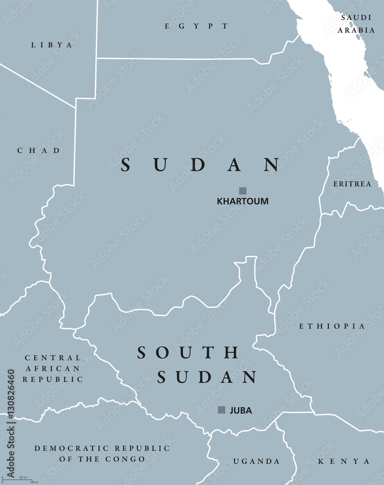 Sudan and South Sudan political map with capitals Khartoum and Juba ...