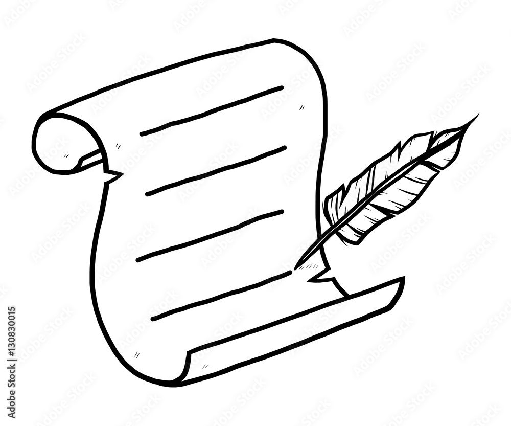 paper and feather / cartoon vector and illustration, black and white ...