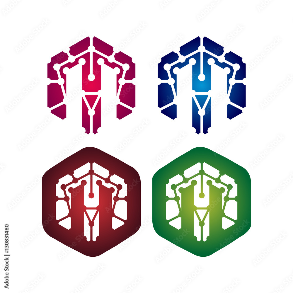 Hexagon M Letter Network Technology Symbol Icon Set Stock Vector ...