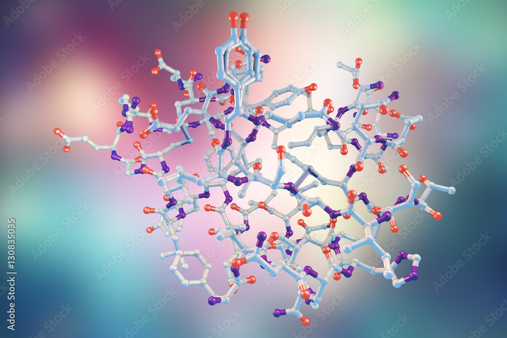 Molecular model of insulin molecule, 3D illustration Stock Illustration ...