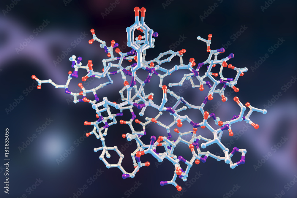 Molecular model of insulin molecule, 3D illustration Stock Illustration ...