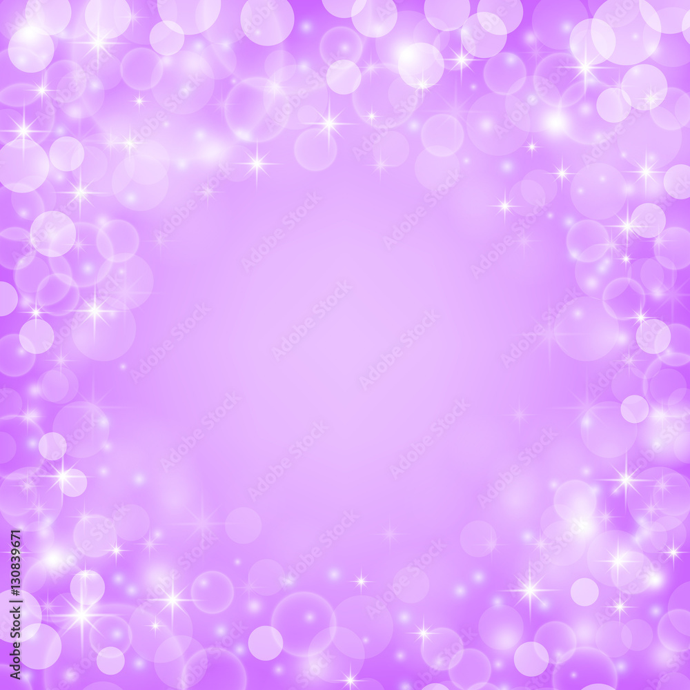 Magical violet background with bokeh lights, stars and sparkles. Vector ...