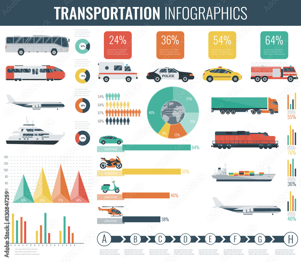 Transportation Infographics set. Individual and public transport with ...