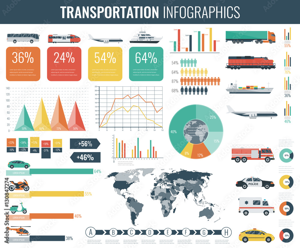 Transportation Infographics set. Individual and public transport with ...
