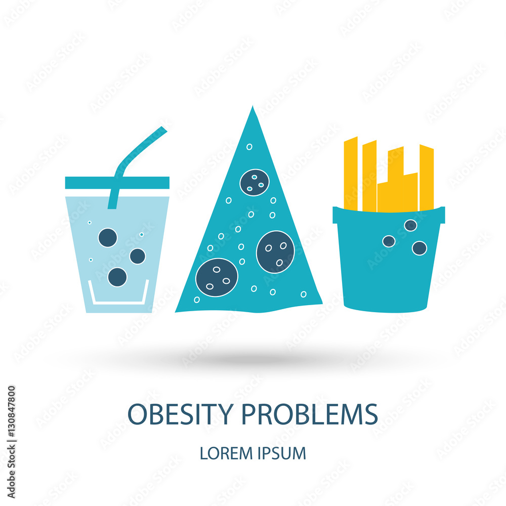 Vector icons in flat design. Concept of obesity, junk food and health ...