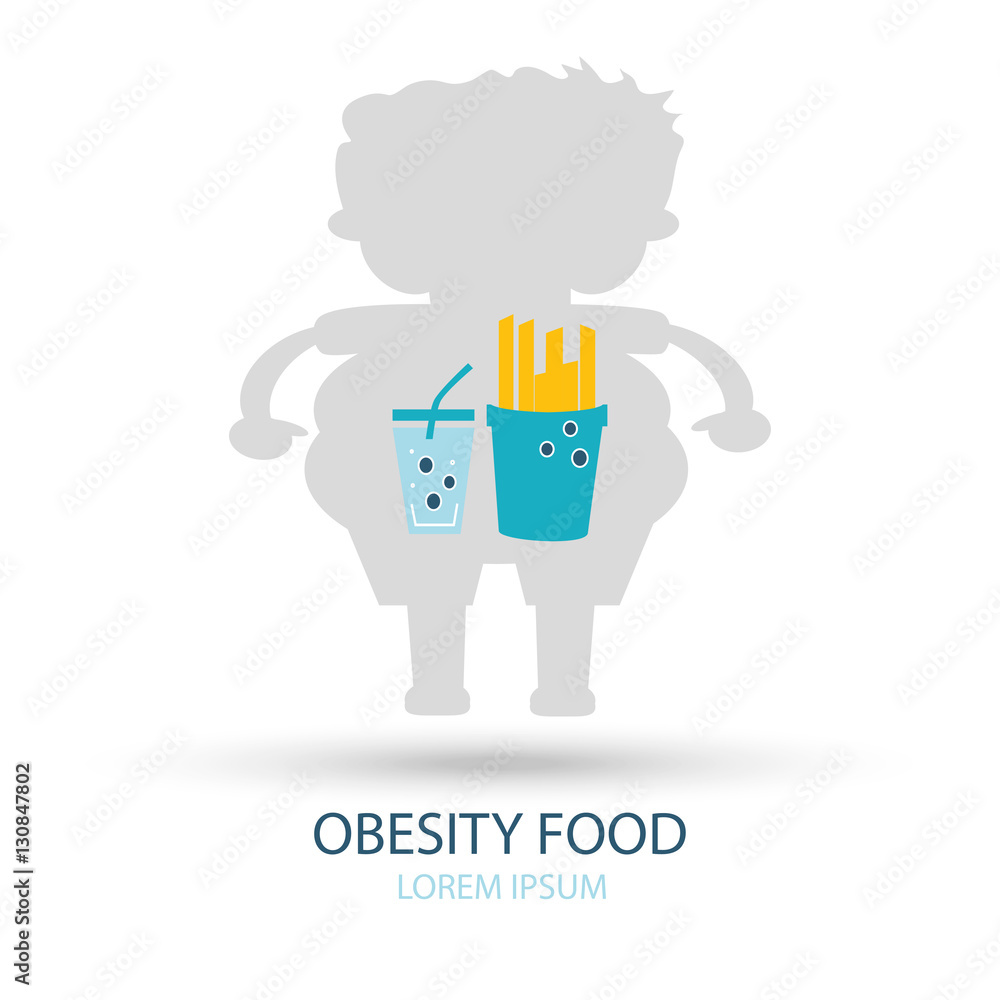 Vector icons in flat design. Concept of obesity, junk food and health ...