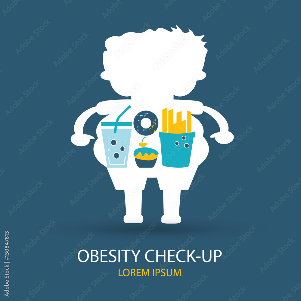 Vector icons in flat design. Concept of obesity, junk food and health ...