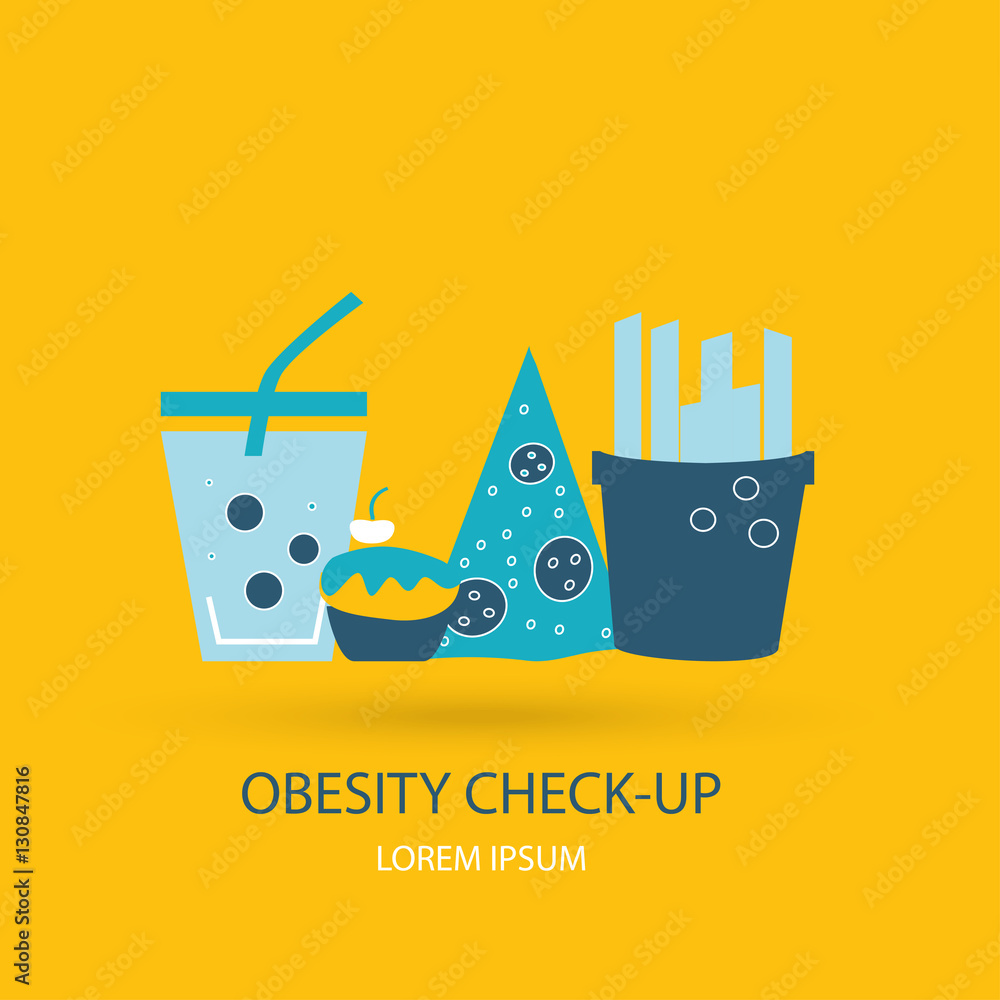 Vector icons in flat design. Concept of obesity, junk food and health ...