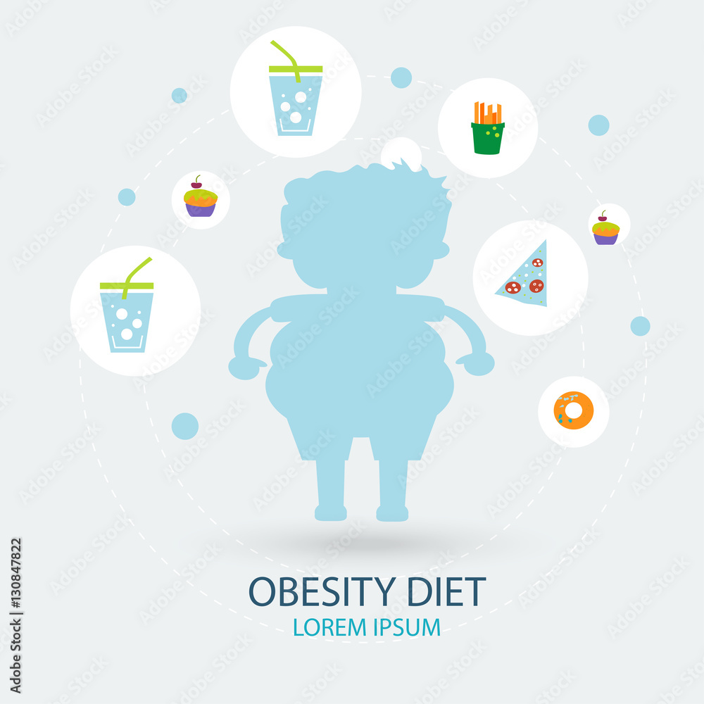 Vector icons in flat design. Concept of obesity, junk food and health ...