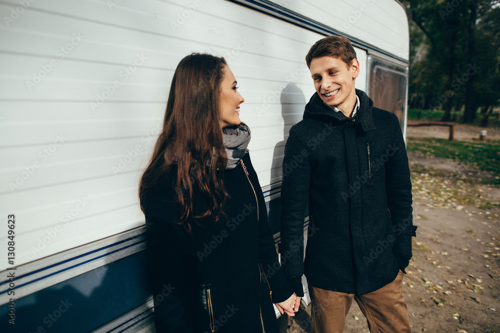 Love couple. Beautiful couple in love looking at each other at outdoors ...