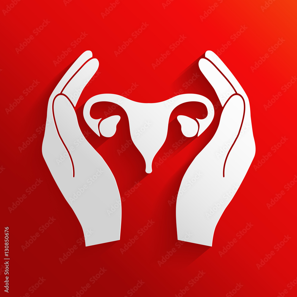 Hands holding Female uterus - protection icon [преобразованный] Stock ...