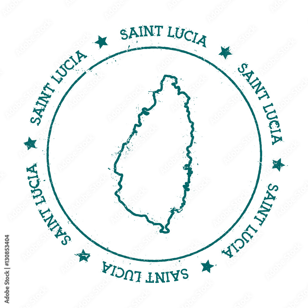 Saint Lucia vector map. Distressed travel stamp with text wrapped ...